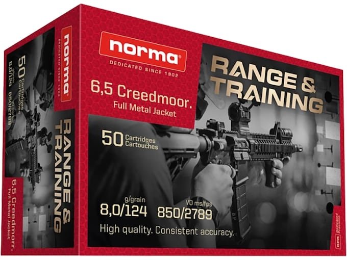Norma Range & Training 6.5 Creedmoor Ammo 124 Grain Full Metal Jacket ...