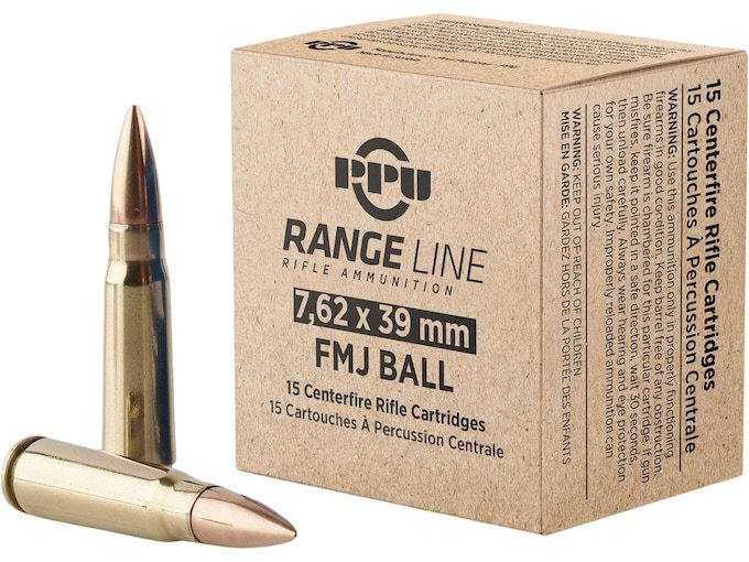 PPU Range 7.62x39mm Ammo 124 Grain Full Metal Jacket Box of 1000 ...
